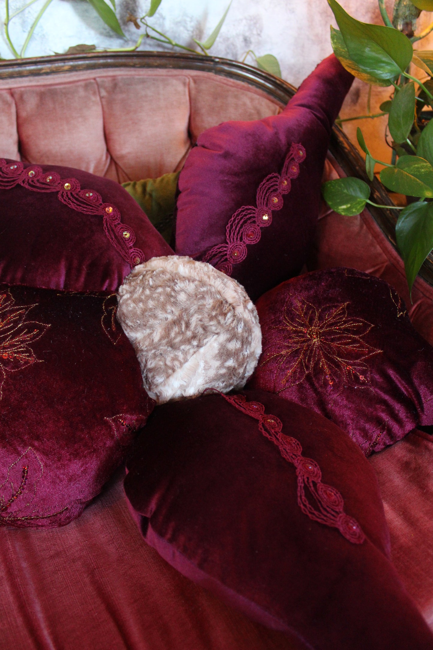 Double Maroon Flower Pillow – Dreamgiggles